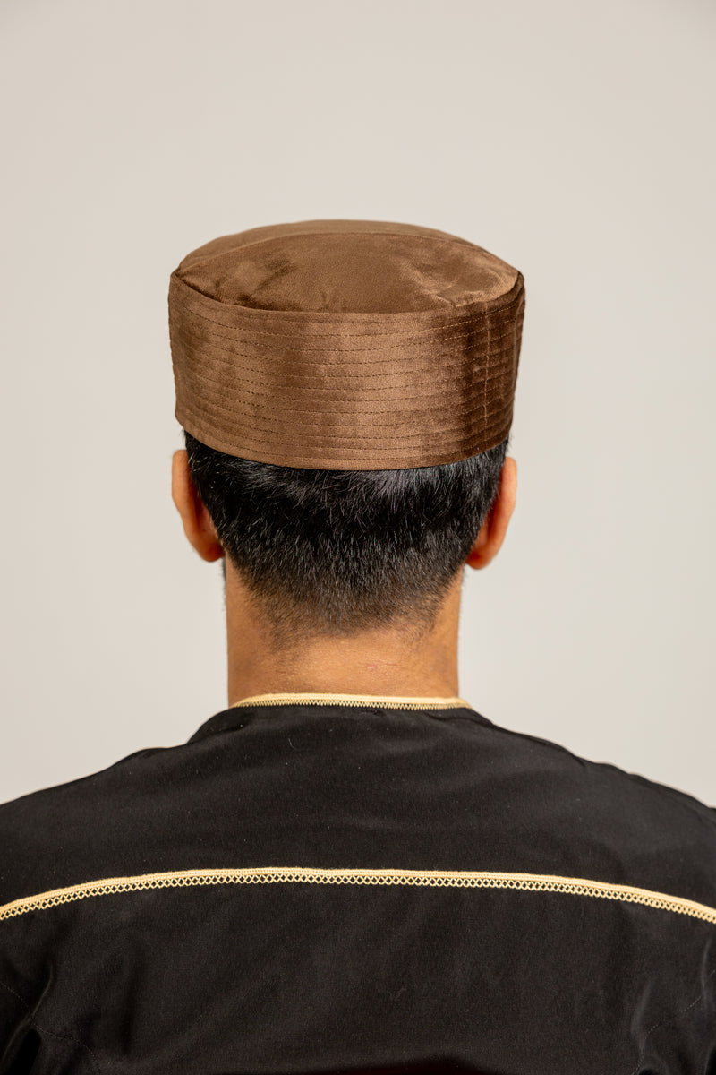 Brown Velvet Topi Kufi Islamic Prayer Hat Exclusive Design – Madyna