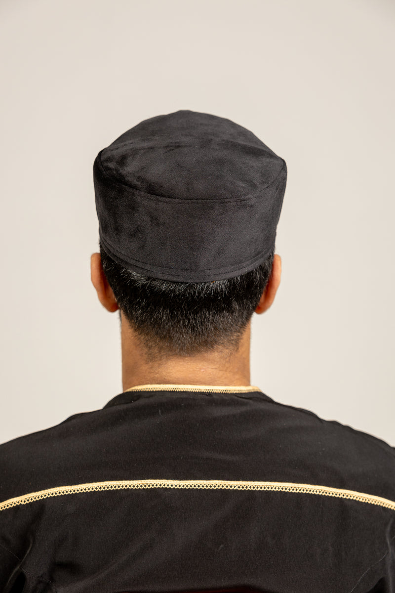 Black Velvet Topi Kufi Islamic Prayer Hat Exclusive Design – Madyna